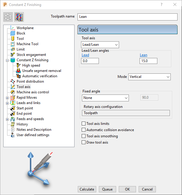 How to set a lean angle in PowerMill