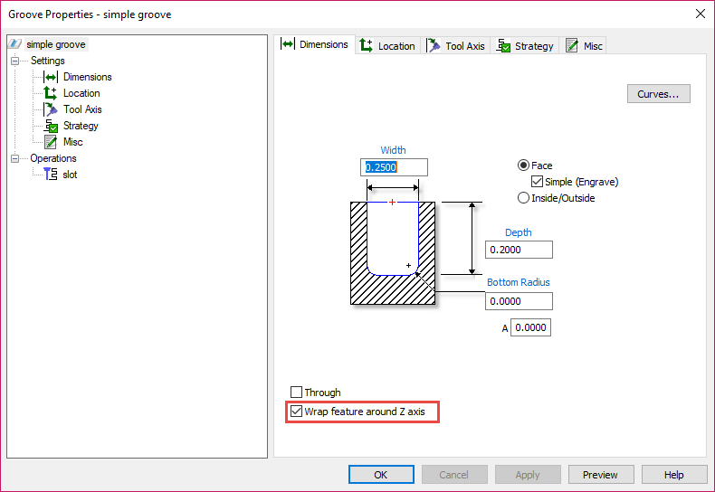 How to wrap a simple groove feature in FeatureCAM