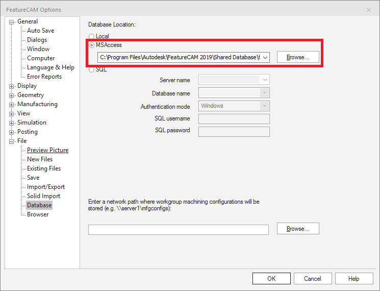 How to switch from a local tool database to a network tool database in FeatureCAM