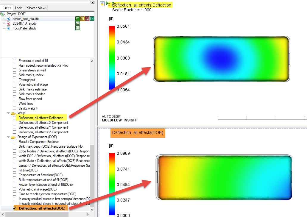 "Deflection, All Effects" for Warp and DOE results are different in ...