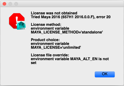 "License was not obtained, error 20" when launching Maya on a Mac