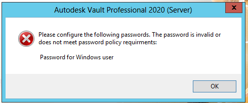 "Please configure the following passwords... is invalid or does not meet password policy ...