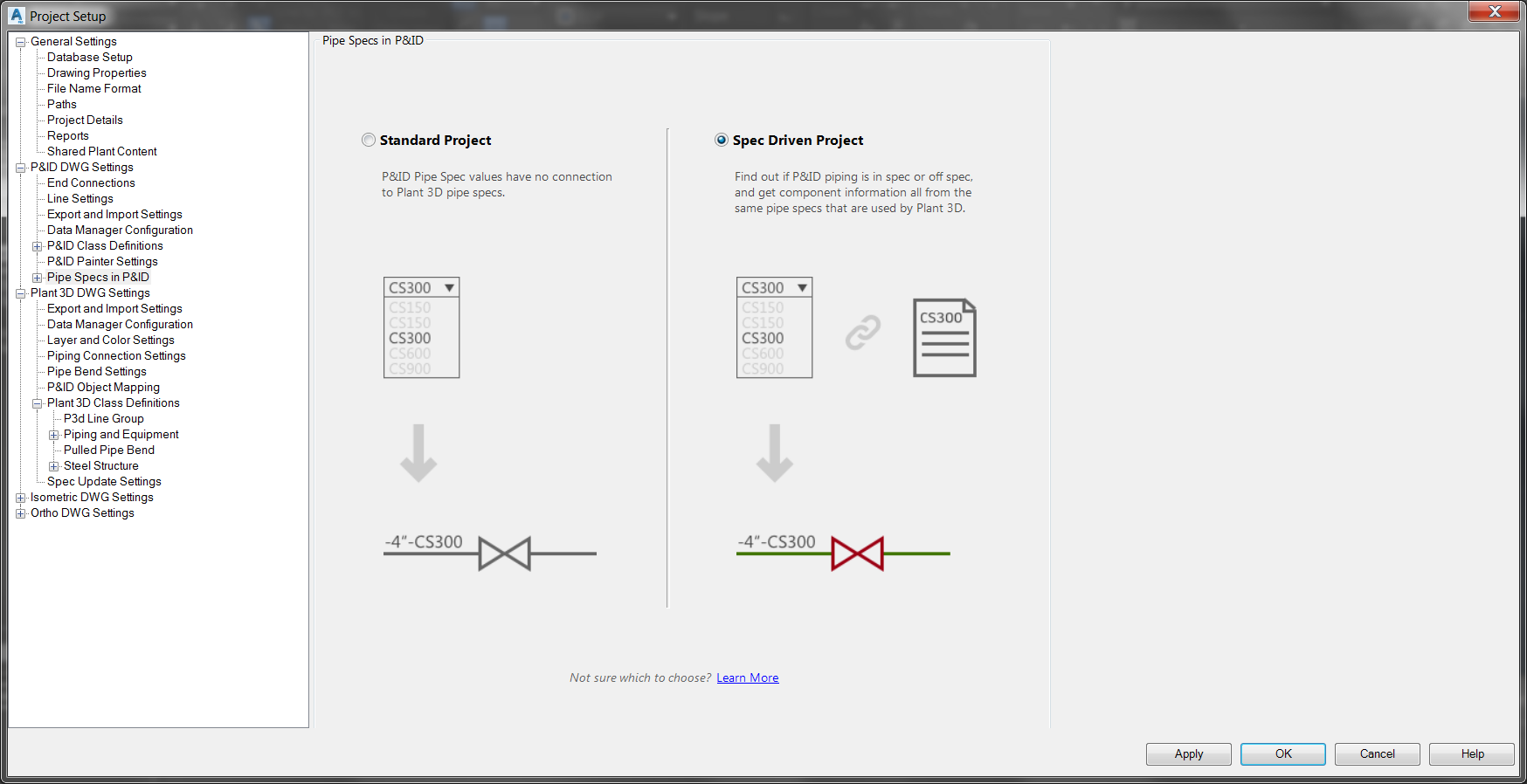 How to link a P&ID drawing to a custom pipe spec in AutoCAD Plant 3D?