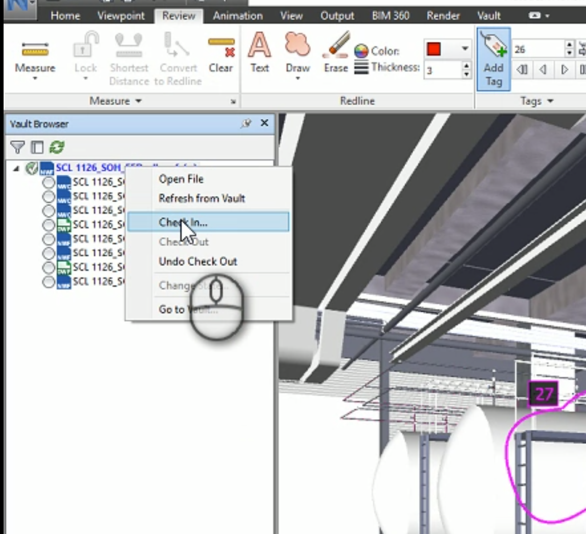 Navisworks hangs/crashes when performing a check into Vault