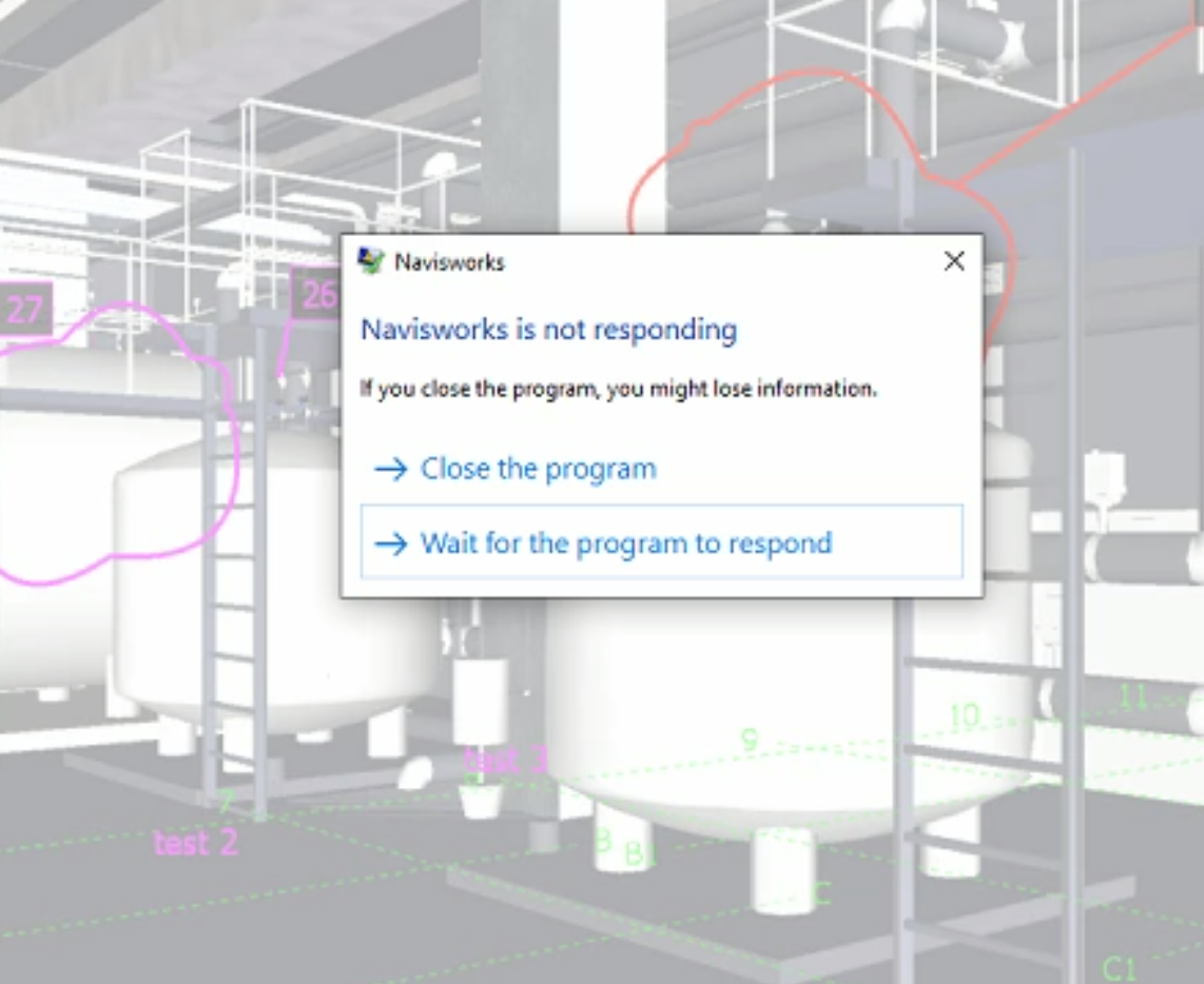 Navisworks hangs/crashes when performing a check into Vault