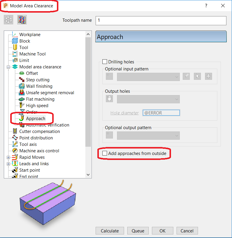 How to calculate Model Area Clearance toolpath with ramp lead in for all passes in PowerMill