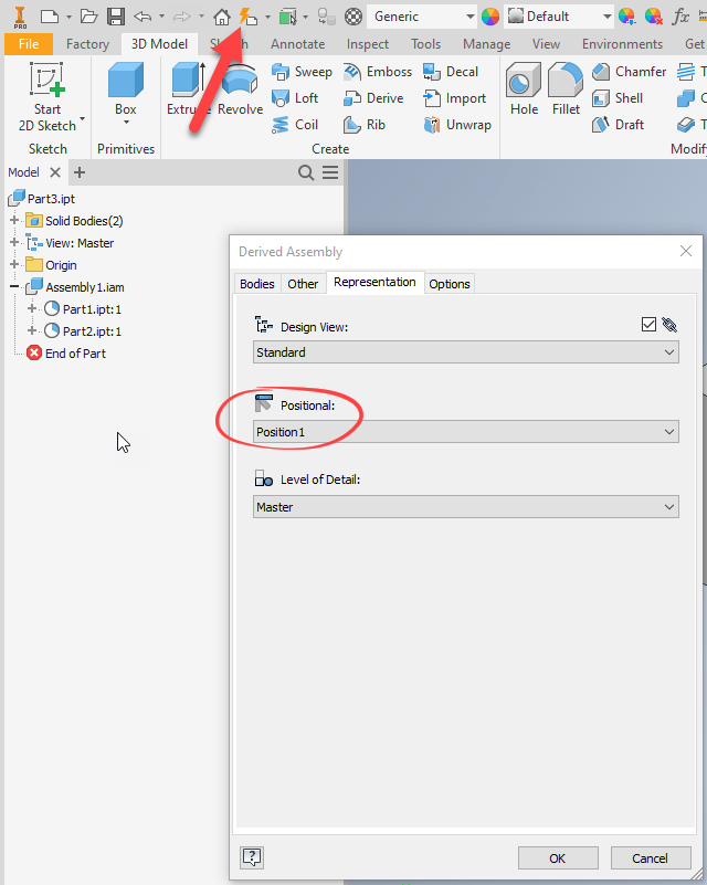 Update stuck in derived Inventor part when derived from Positional ...