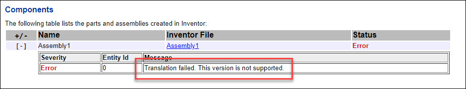 打开其他CAD系统文件时，Inventor会打开一个空的工作空间，并且转换报告日志会显示“转换失败”。此版本不受支持。”