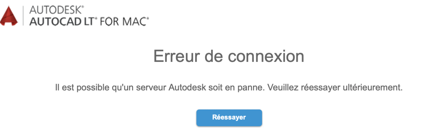 "Connection error - An Autodesk server may be down. Please try again ...