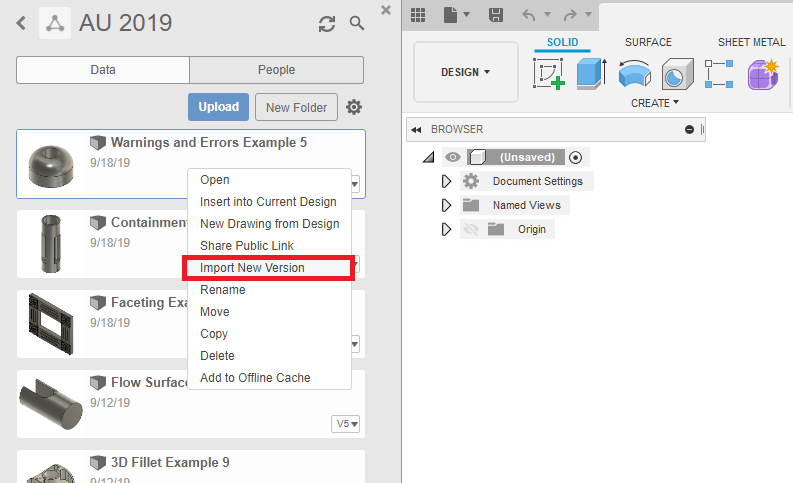 CAM data disappears from Fusion 360 when the "Import New Version ...