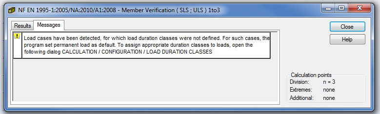 “Load cases have been detected for which load duration classes were not ...