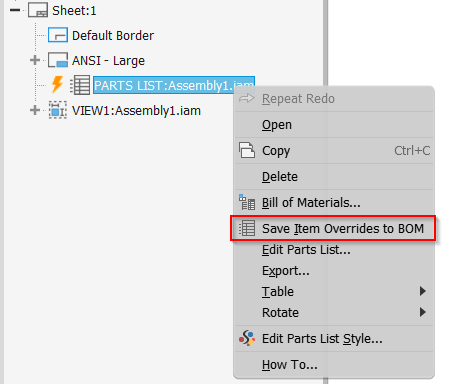 Save Item Overrides to BOM does not update in Inventor 2020