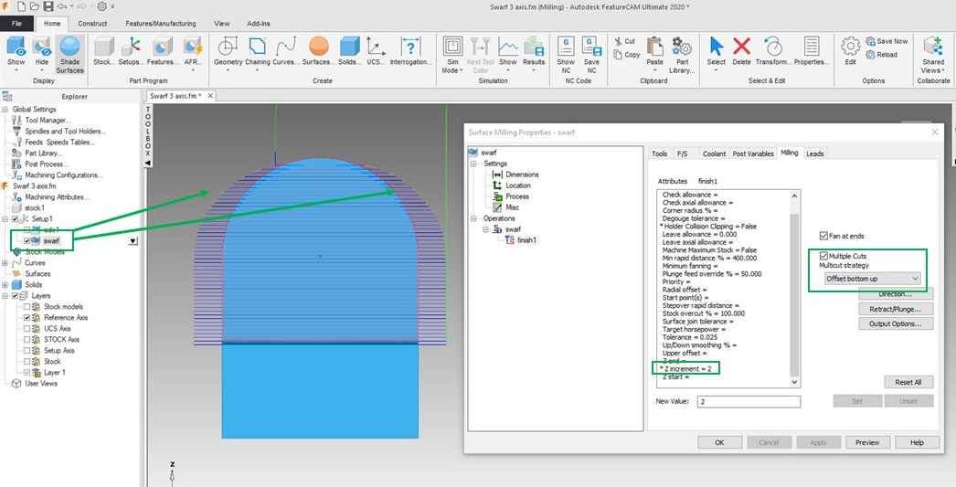 How to optimize a side finishing with swarf toolpath in FeatureCAM