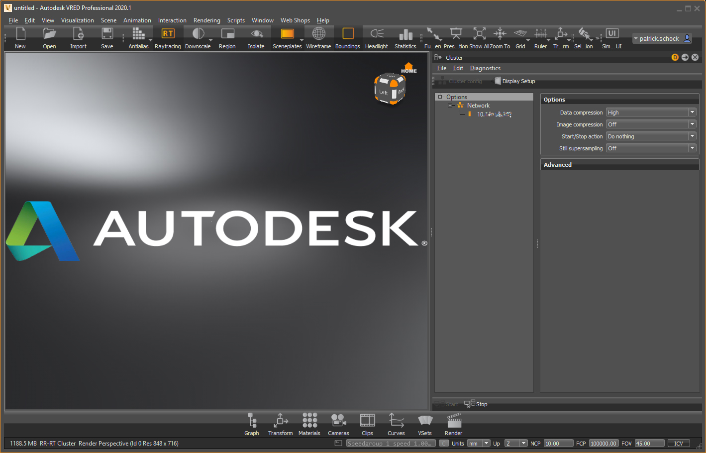 Autodesk watermark is displayed at connecting clusters in VRED