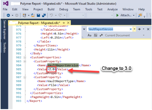 How to migrate legacy Vault RDLC report templates to higher Vault version.