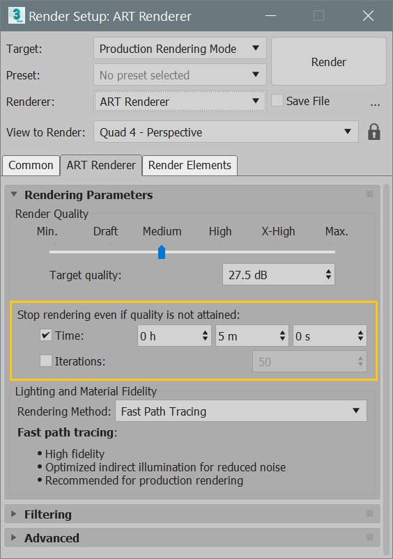 Does Arnold allow frame render times to be specified, like the ART ...