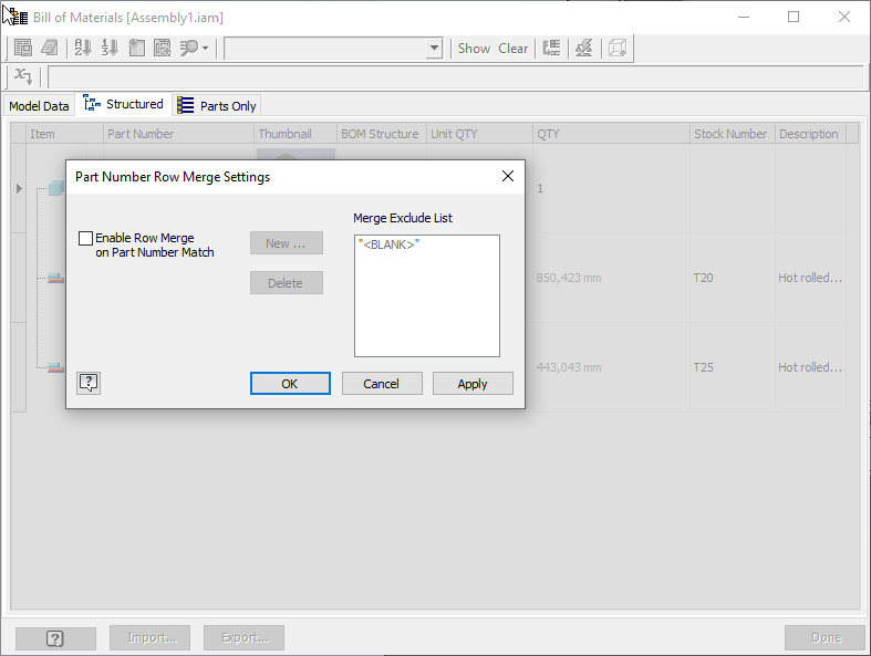 如何在 Inventor BOM 表中单独列出所有零部件而不是合并某些特性