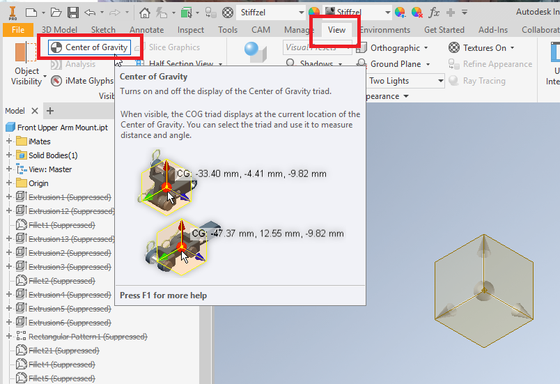 Coordinate system appears when a file is reopened in Inventor