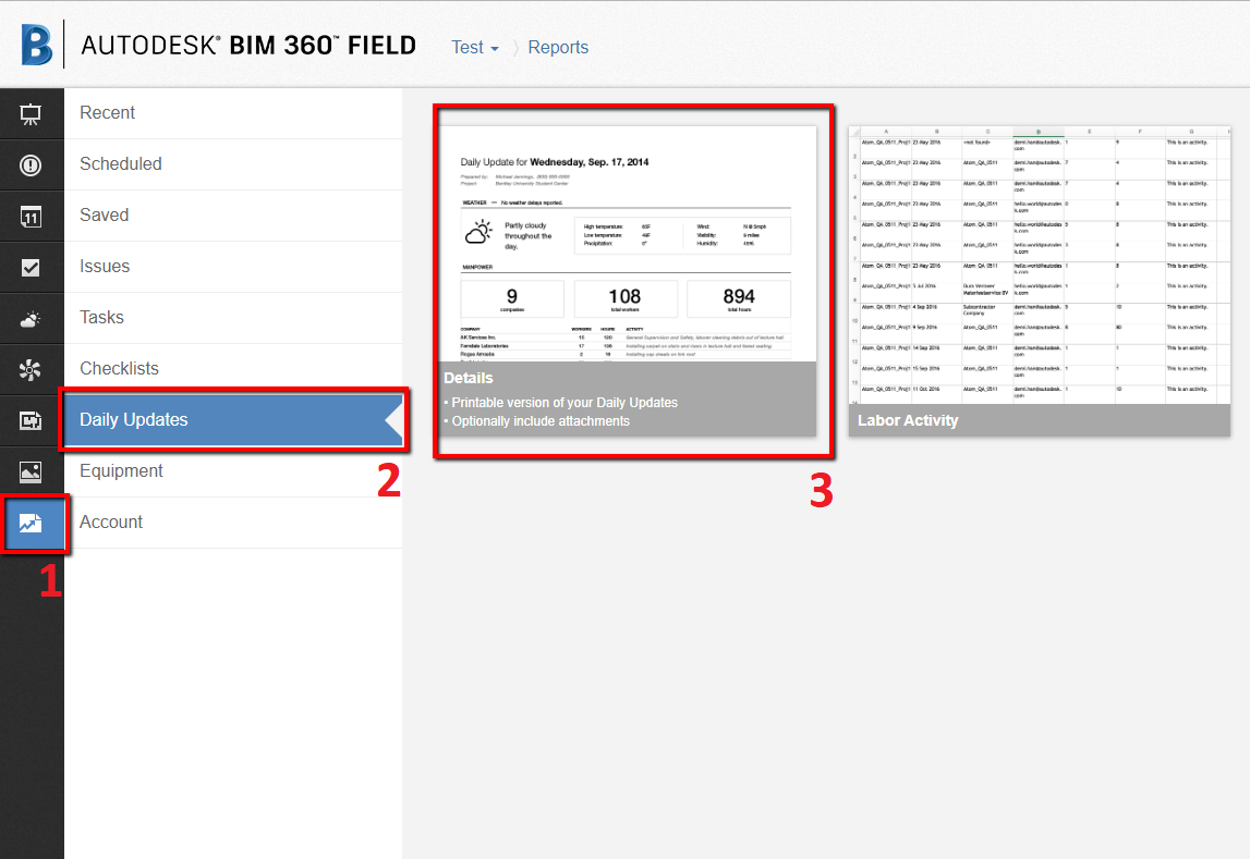 从BIM 360 Field（经典）导出所有每日更新