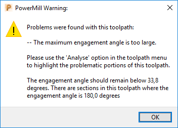 "The maximum engagement angle is too large" warning after calculation ...