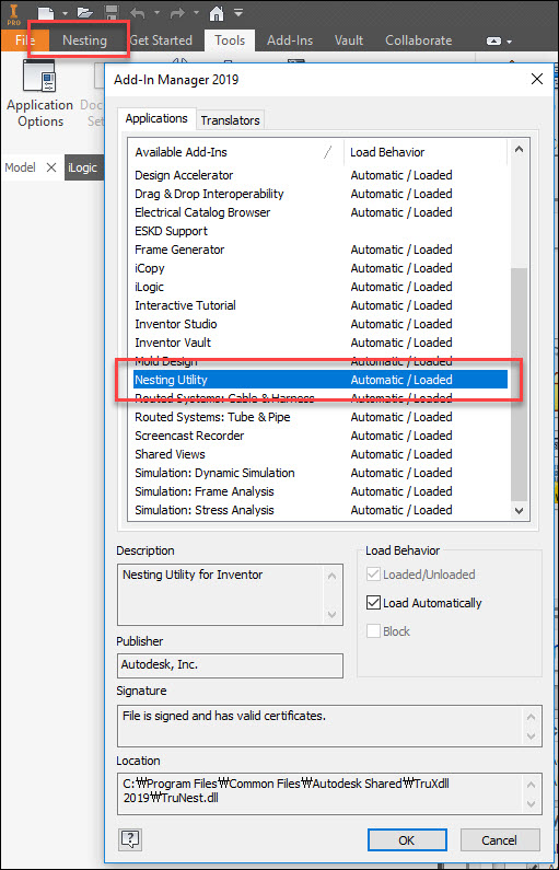 Nesting Tab is missing in Inventor 2019
