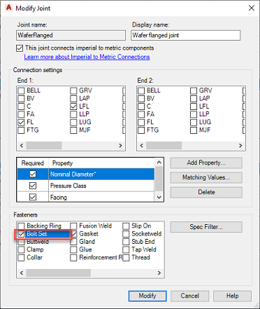Wafer Type Paddle Spacer creates two bolt sets in AutoCAD Plant 3D