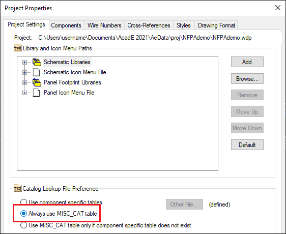 Catalog Lookup always opens up the MISC_CAT table in AutoCAD Electrical ...
