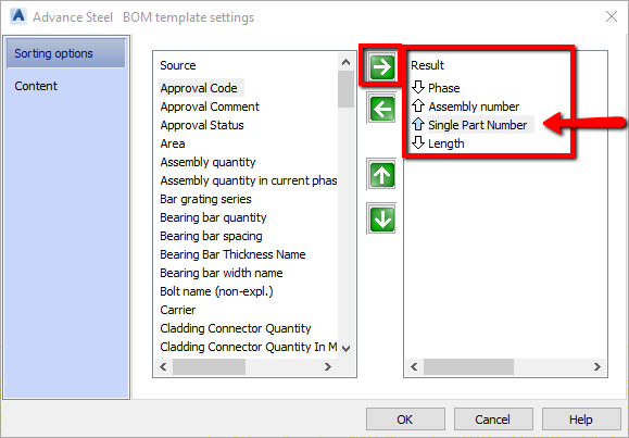 Custom BOM list on GA drawings is not properly sorted in Advance Steel