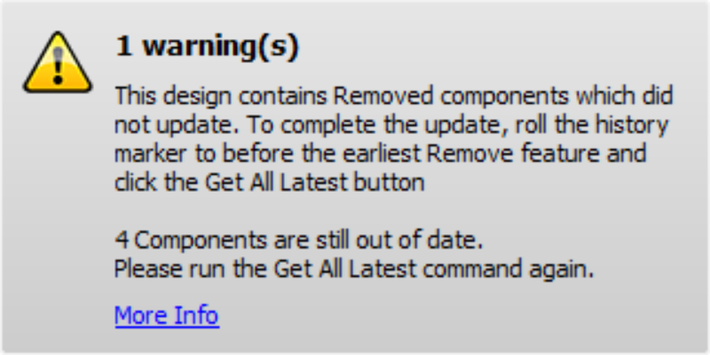 "This design contains Removed components which did not update" message in a Fusion assembly