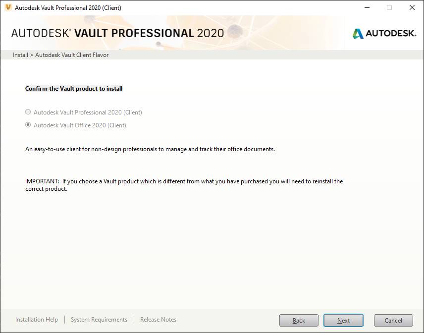 Vault Office는 Vault Workgroup\Professional 씩 클라이언트와 함께 설치할 수 없으며 그 반대의 경우도 마찬가지입니다.