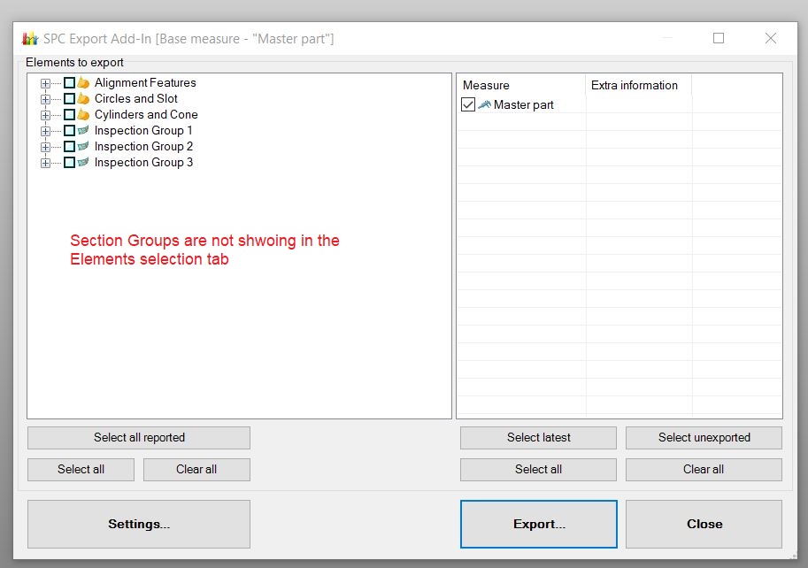 How to export Section Group points using SPC add-in in PowerInspect