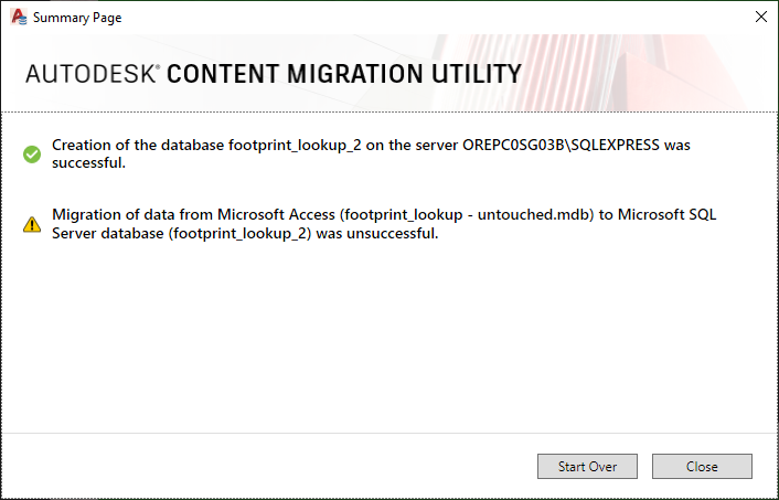 Autocad Electrical 将目录和示意图数据库从 Access 转换到 Sql 时导致错误