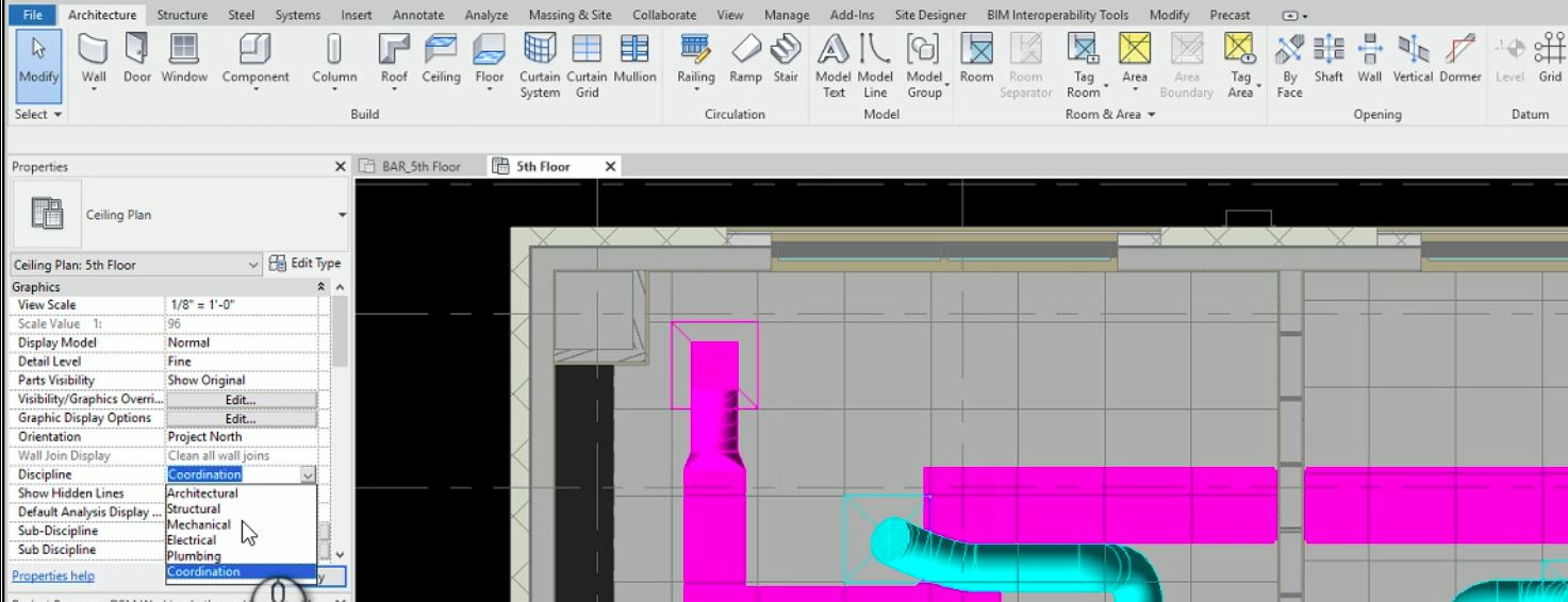 Plan View Will Not Show Ceiling Grid Underlay And Mechanical Elements In The Same View In Revit 