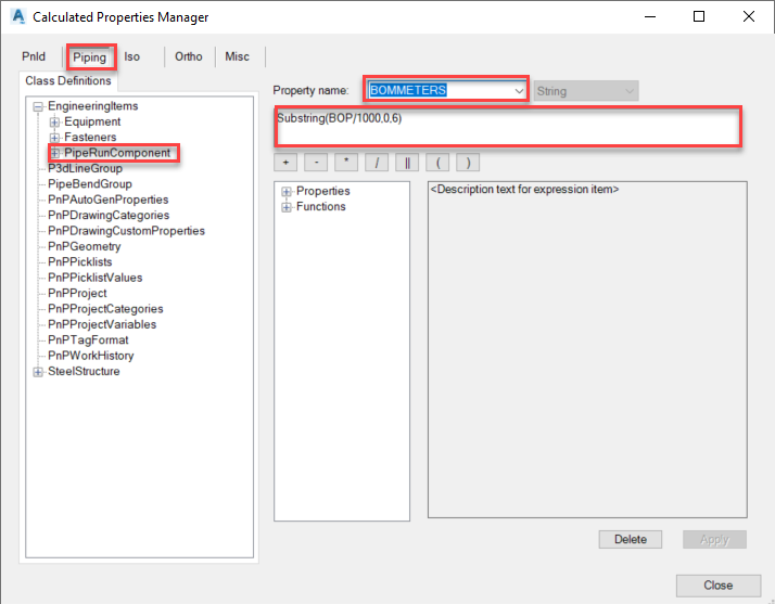 Display BOP elevation in meter for orthographic drawings in AutoCAD Plant 3D