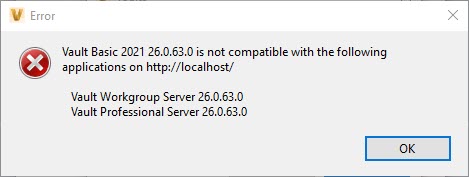 "Vault ... is not compatible with the following applications on ...