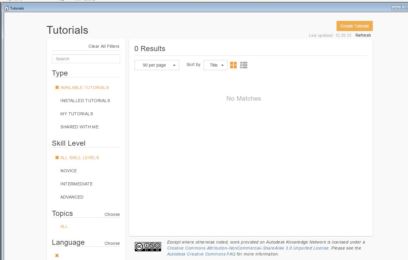 Tutorial Gallery does not show any Tutorials in Inventor