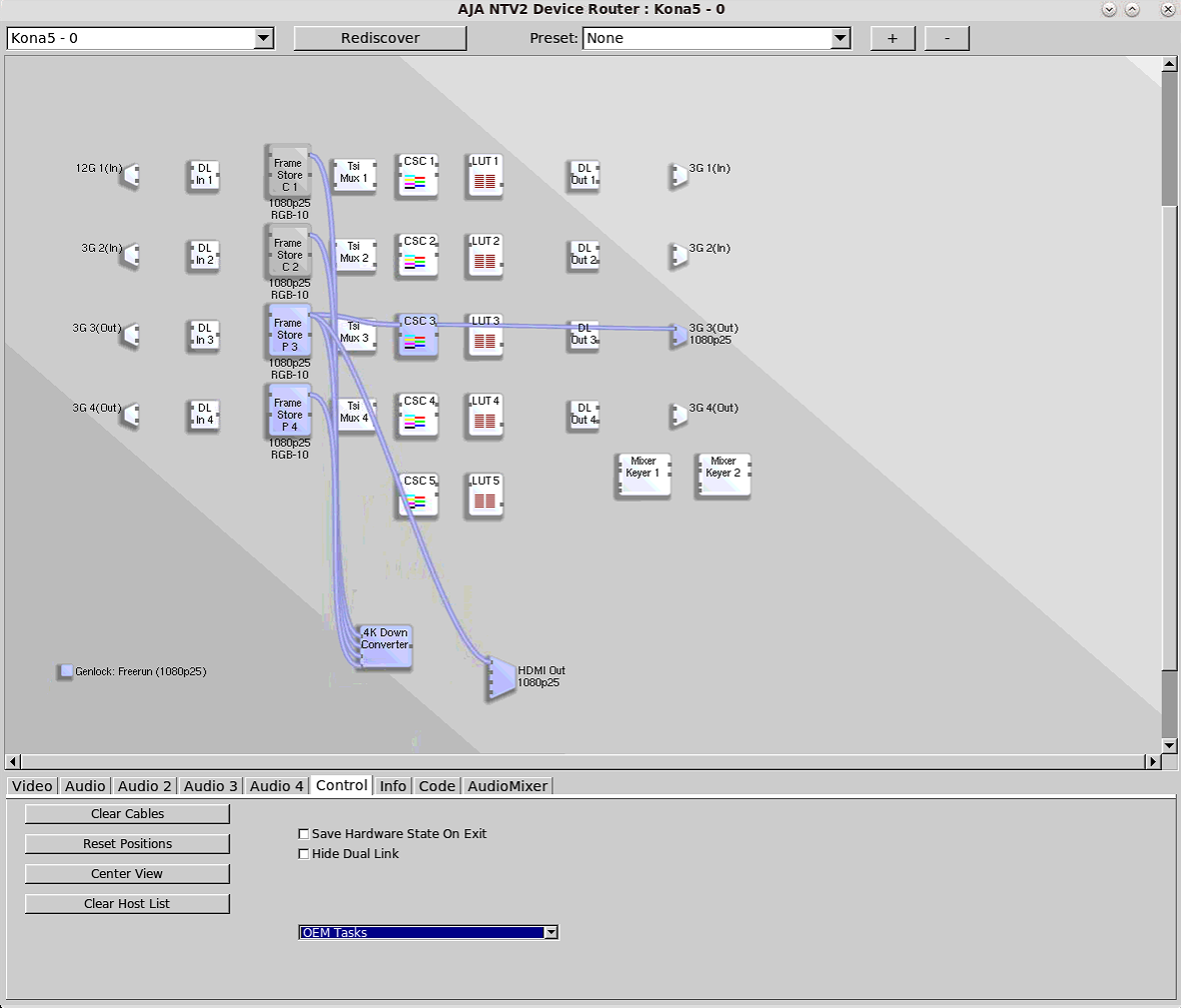 Linux에서 Flame을 사용할 때 AJA Kona 5 PCI 카드가 출력을 표시하지 않습니다.