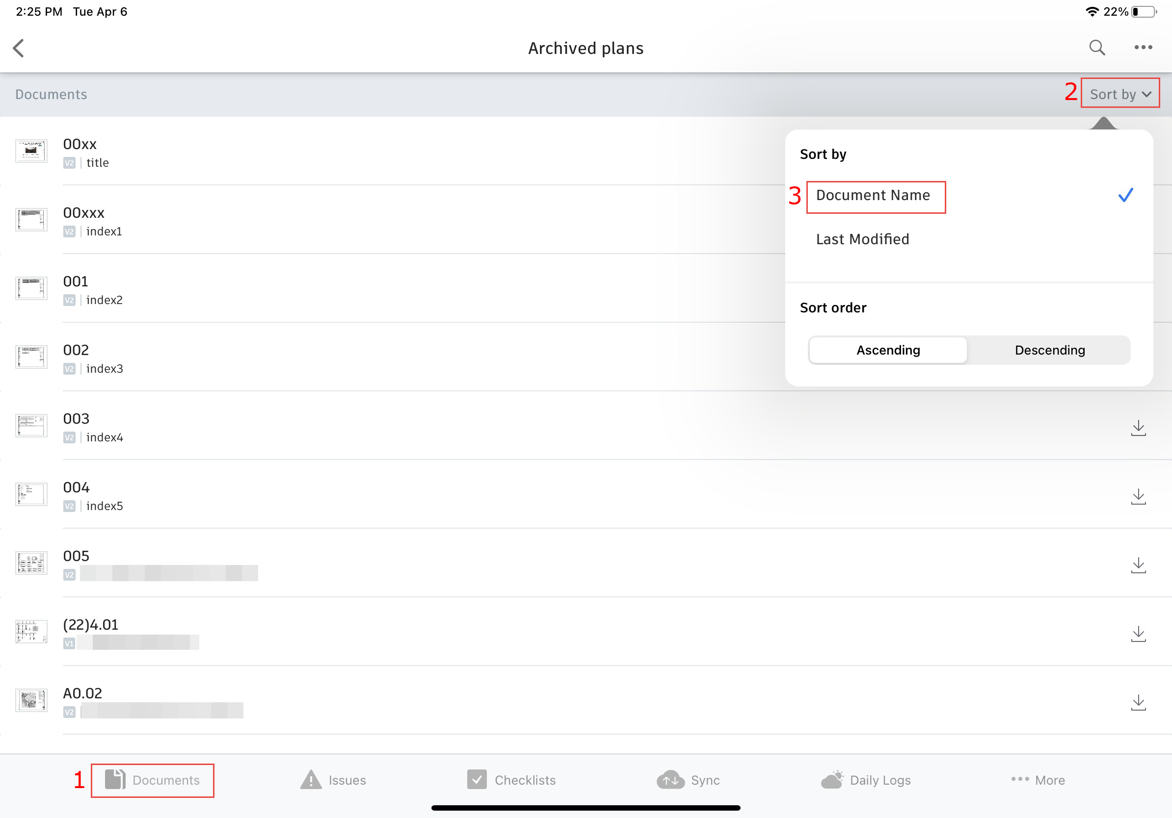 The order of documents is inconsistent between the web and iPad in BIM ...