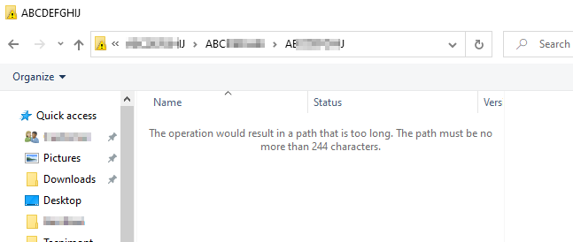"The path is more than 244 characters which is too long" message when ...