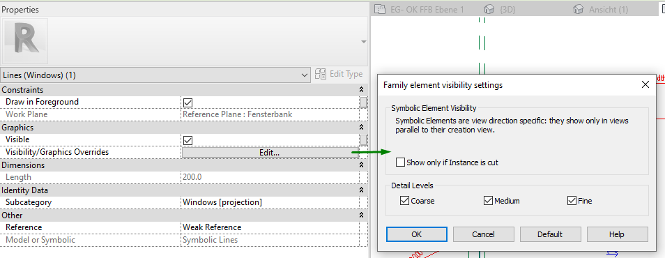 How to make Window Family element visible in floor plan in Revit