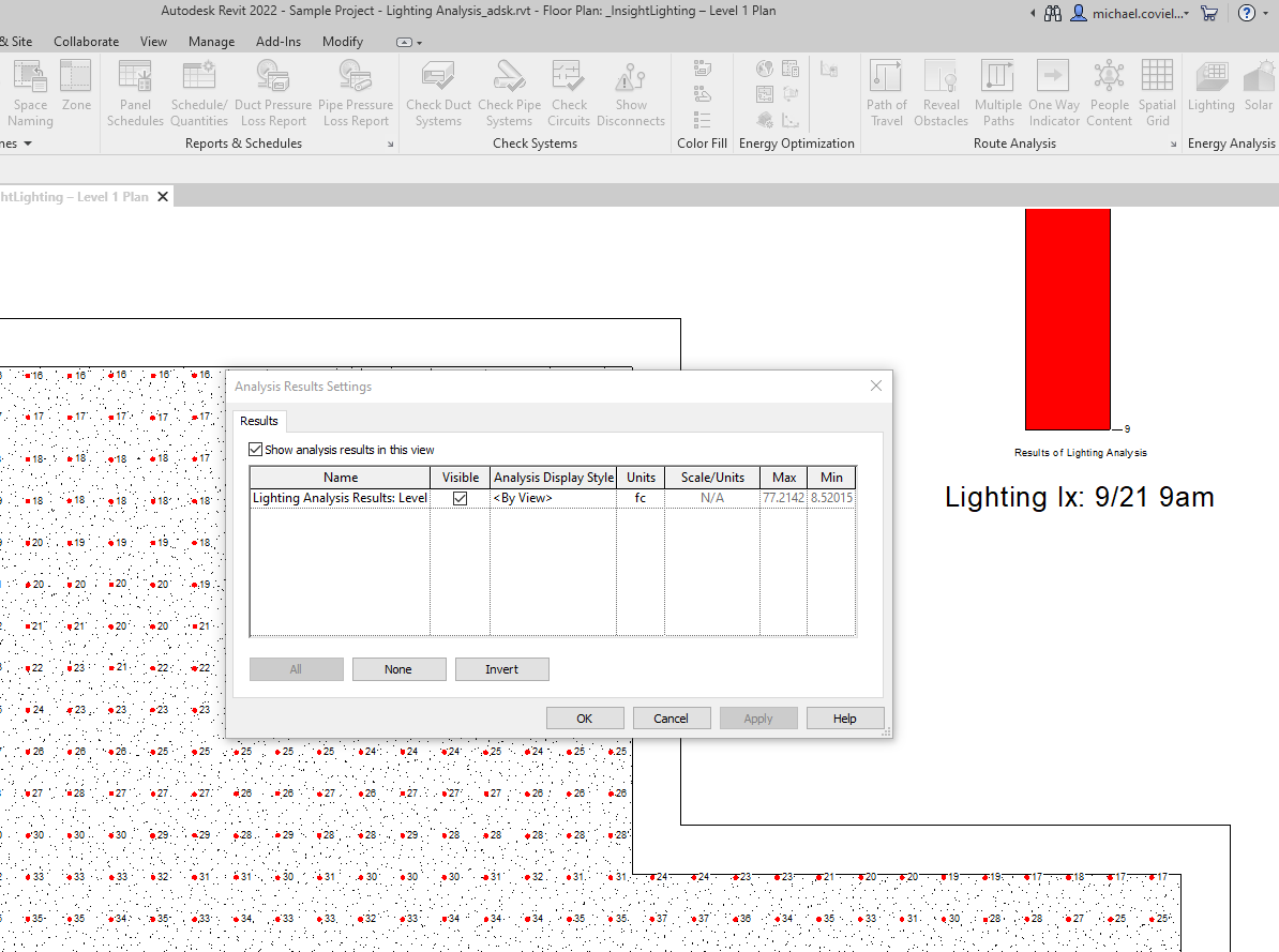 Lighting Analysis Illuminance dots are all red when Range is not Auto ...
