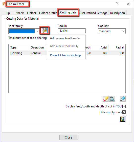 How to create/use a Tool Family within the Tool database of PowerMill