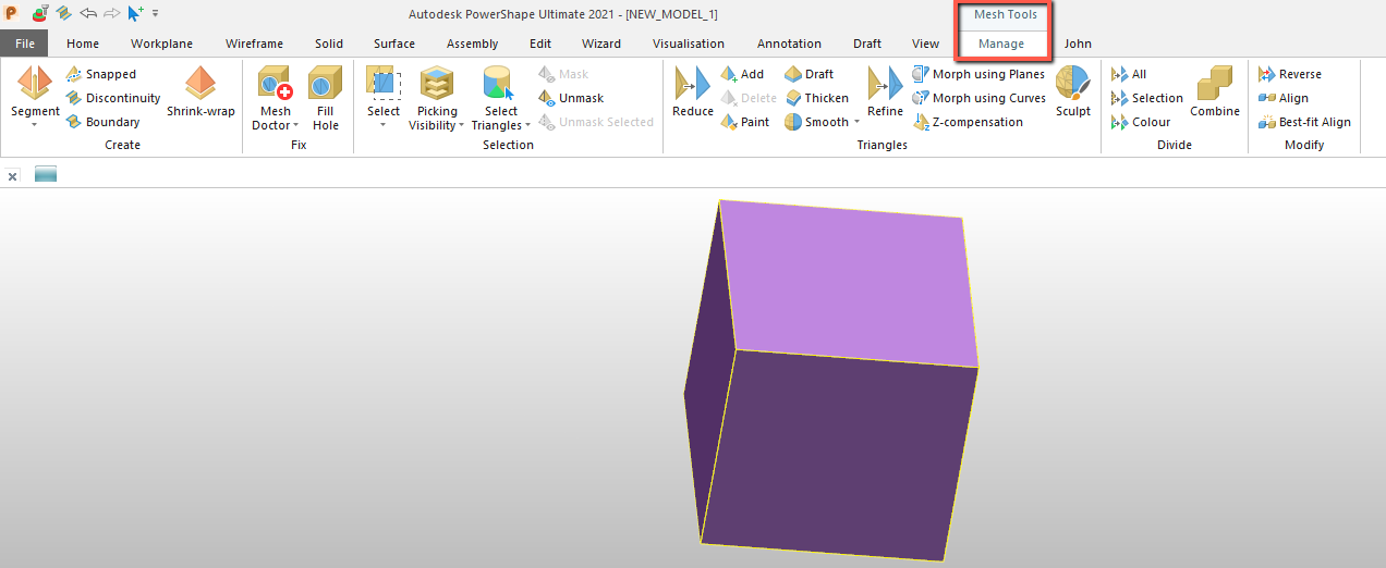 Where is the Powershape reverse engineering menu.