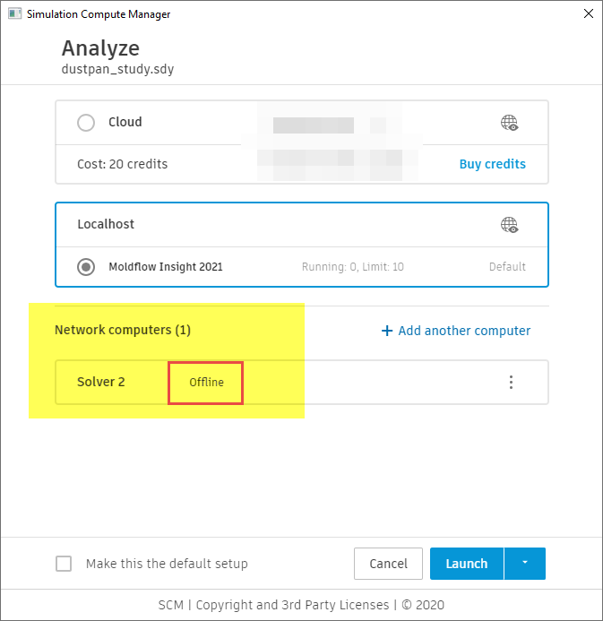 Remote network computer "offline" in Moldflow Simulation Compute Manager