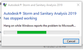 "Autodesk Storm and Sanitary Analysis has stopped working" when running an analysis in SSA from ...