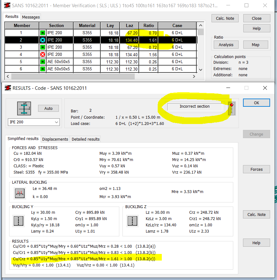 Too large efficiency ratio and incorrect section reported for steel member verification in Robot ...
