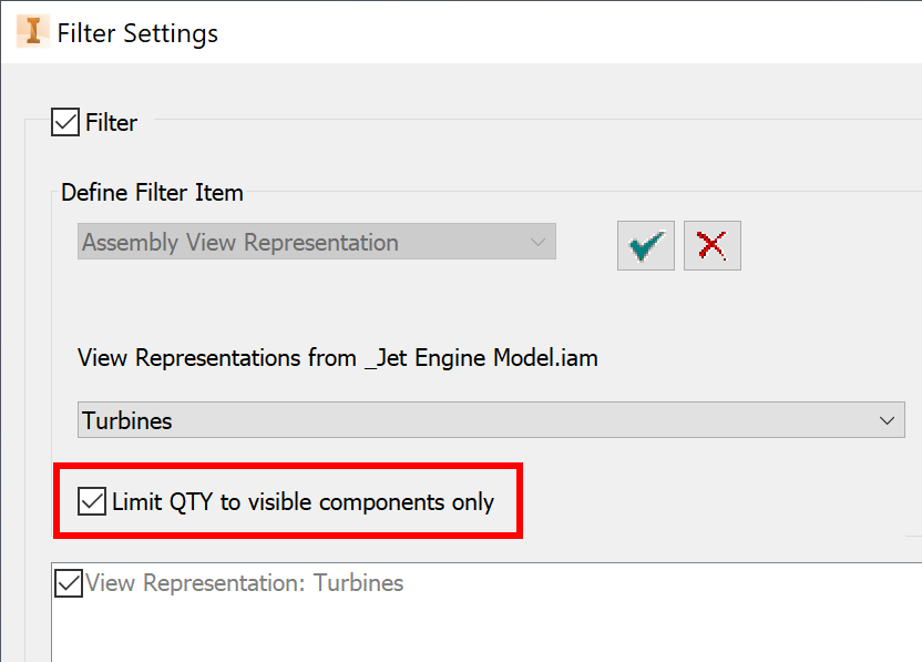 Zero (0) QTY value in filtered parts list in Inventor