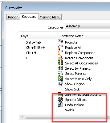 Unable to assign shortcut key for assembly visibility command in older ...