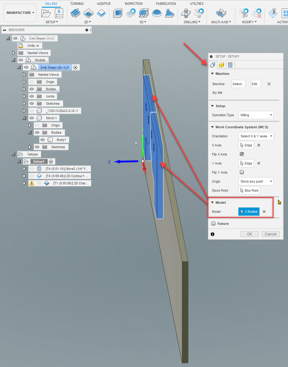 How to select a custom stock body in Autodesk Fusion Manufacture