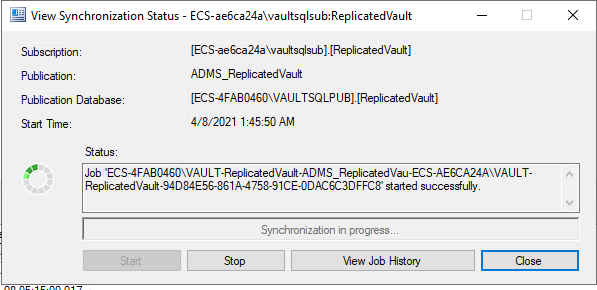 Vault database replication using the alternate snapshot method